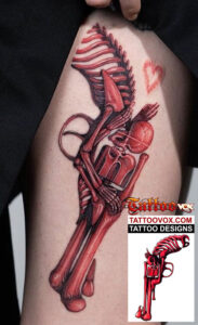 Red skeleton Gun Tattoo Design - 350 Professional Tattoo Designs Online