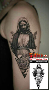 Virgin Mary with Rose Tattoo Design - 350 Professional Tattoo Designs ...