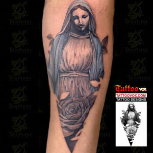 Virgin Mary with Rose Tattoo Design - 350 Professional Tattoo Designs ...