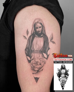Virgin Mary with Rose Tattoo Design - 350 Professional Tattoo Designs ...