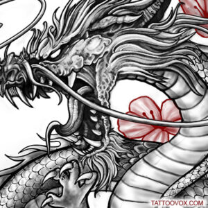 Fierce Dragon with Cherry Blossom Flowers Tattoo - 350 Professional ...