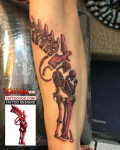 Red skeletons gun Tattoo Design - 350 Professional Tattoo Designs Online