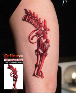 Red skeletons gun Tattoo Design - 350 Professional Tattoo Designs Online
