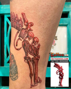 Red skeletons gun Tattoo Design - 350 Professional Tattoo Designs Online