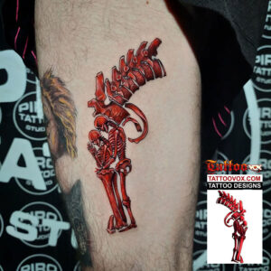 Red skeletons gun Tattoo Design - 350 Professional Tattoo Designs Online